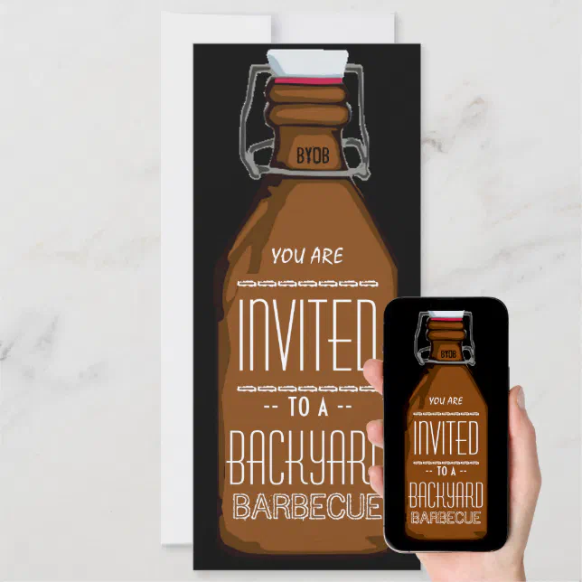 Funny BYOB Beer Bottle BBQ Party Invitation | Zazzle