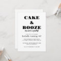 Funny Cake & Booze Birthday Party Black and White Invitation | Zazzle