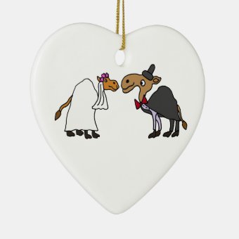 Funny Camel Bride and Groom Wedding Cartoon Ceramic Ornament | Zazzle