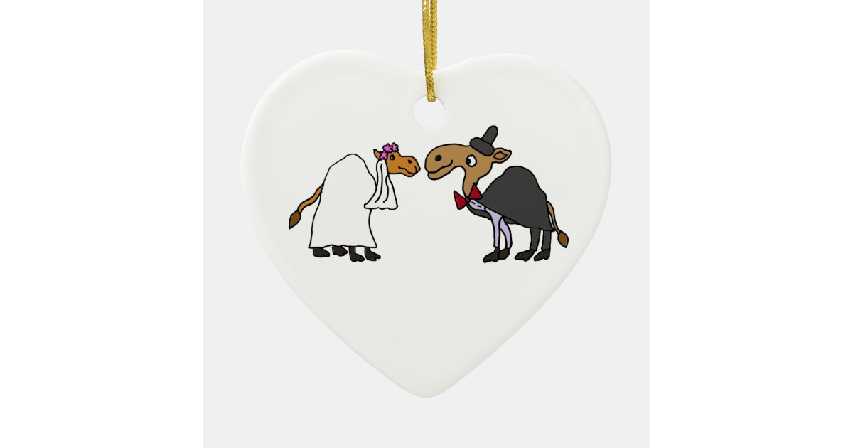 Funny Camel Bride and Groom Wedding Cartoon Ceramic Ornament | Zazzle