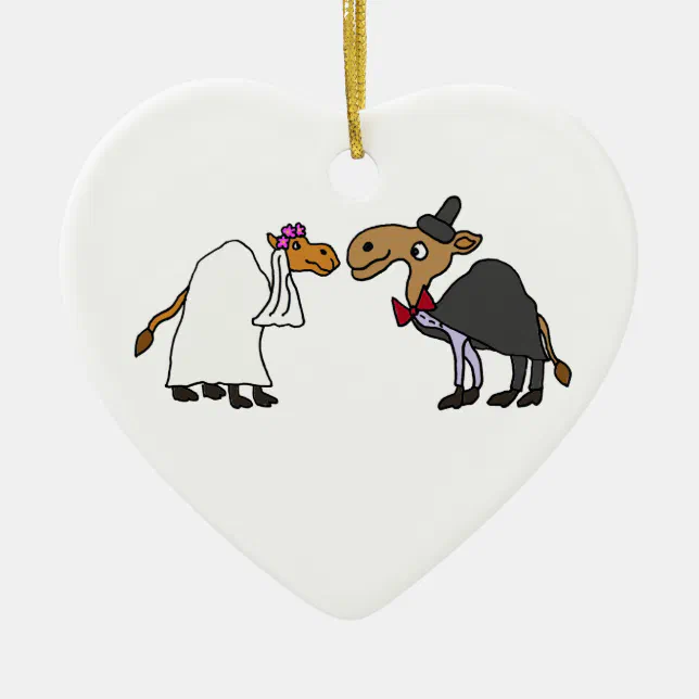 Funny Camel Bride and Groom Wedding Cartoon Ceramic Ornament | Zazzle