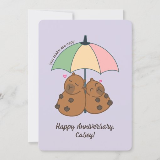 Funny Capybara Couple Pastel Pun Anniversary Card | Zazzle