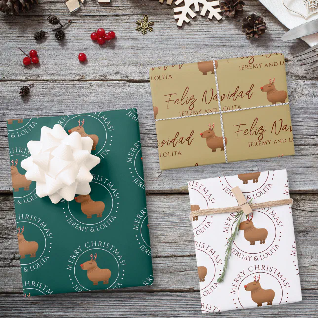 Funny Capybara Reindeer Christmas Wrapping Paper Sheets | Zazzle