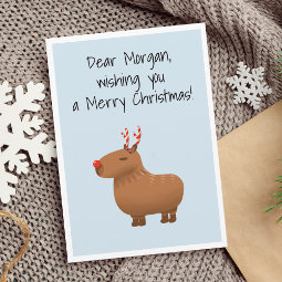 Funny Capybara Reindeer Personalized Christmas Card | Zazzle
