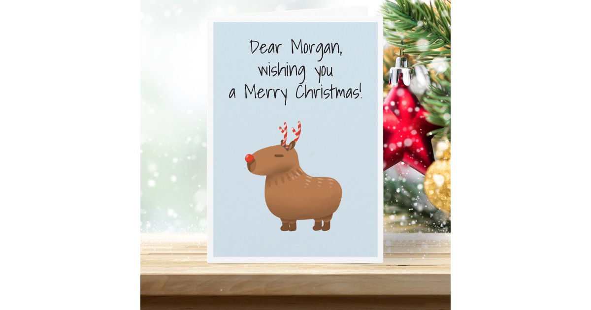 Funny Capybara Reindeer Personalized Christmas Card | Zazzle