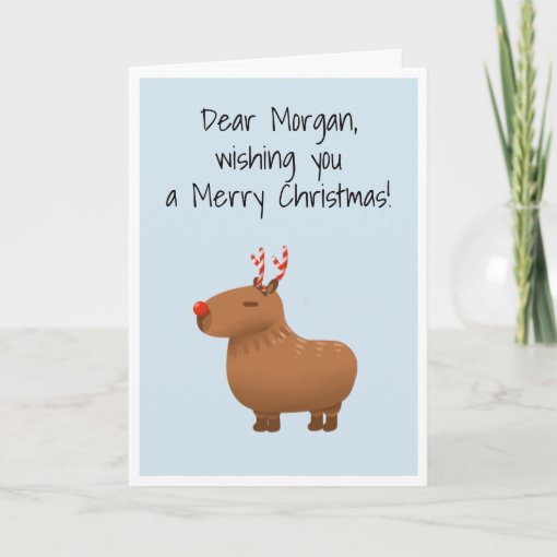 Funny Capybara Reindeer Personalized Christmas Card | Zazzle