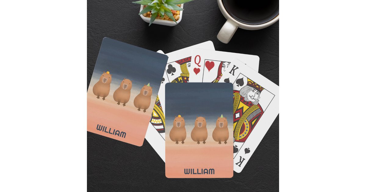 Funny Capybara Triplet Personalized Poker Cards | Zazzle