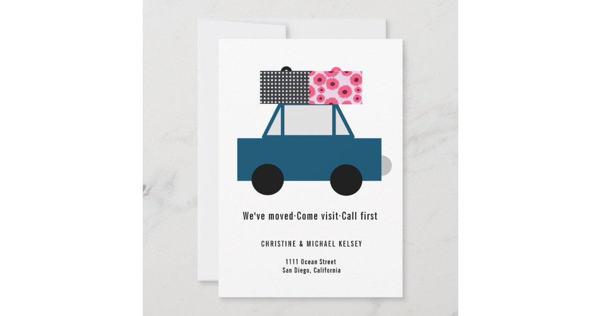 Funny Car New Home Moving Flat Announcement Card | Zazzle