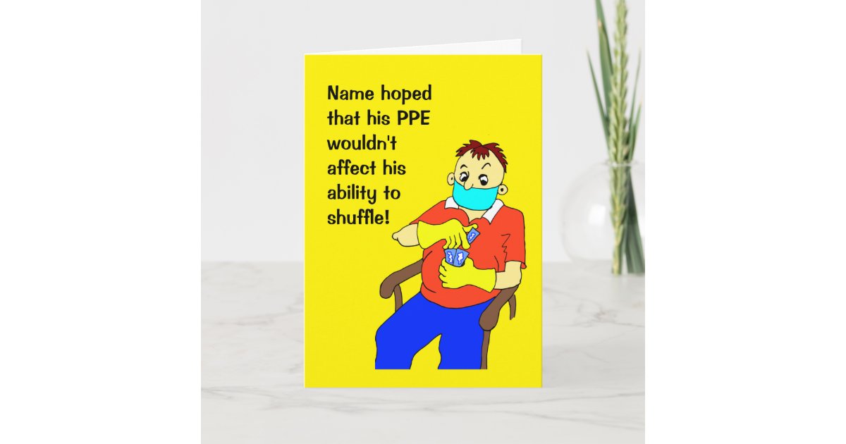 Funny Card Playing PPE Man Cartoon | Zazzle