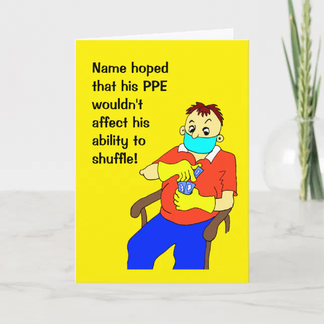 Funny Card Playing PPE Man Cartoon | Zazzle