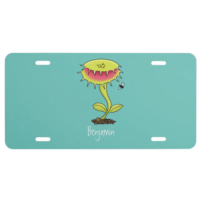Funny carnivorous Venus fly trap plant cartoon License Plate | Zazzle