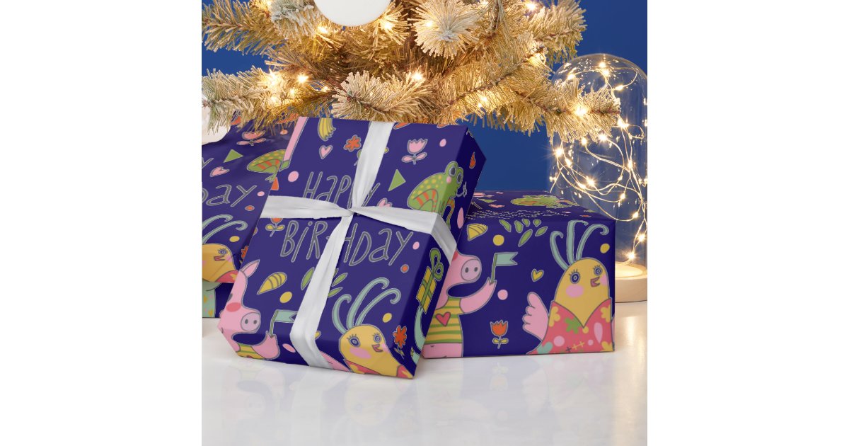 Funny Cartoon Animals Sing Happy Birthday Wrapping Paper | Zazzle