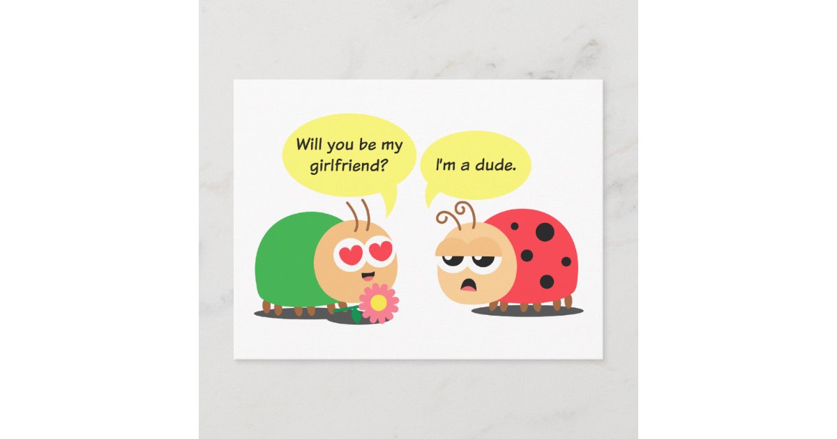 Funny Cartoon - Beetle Mistook Ladybug as a girl Postcard | Zazzle
