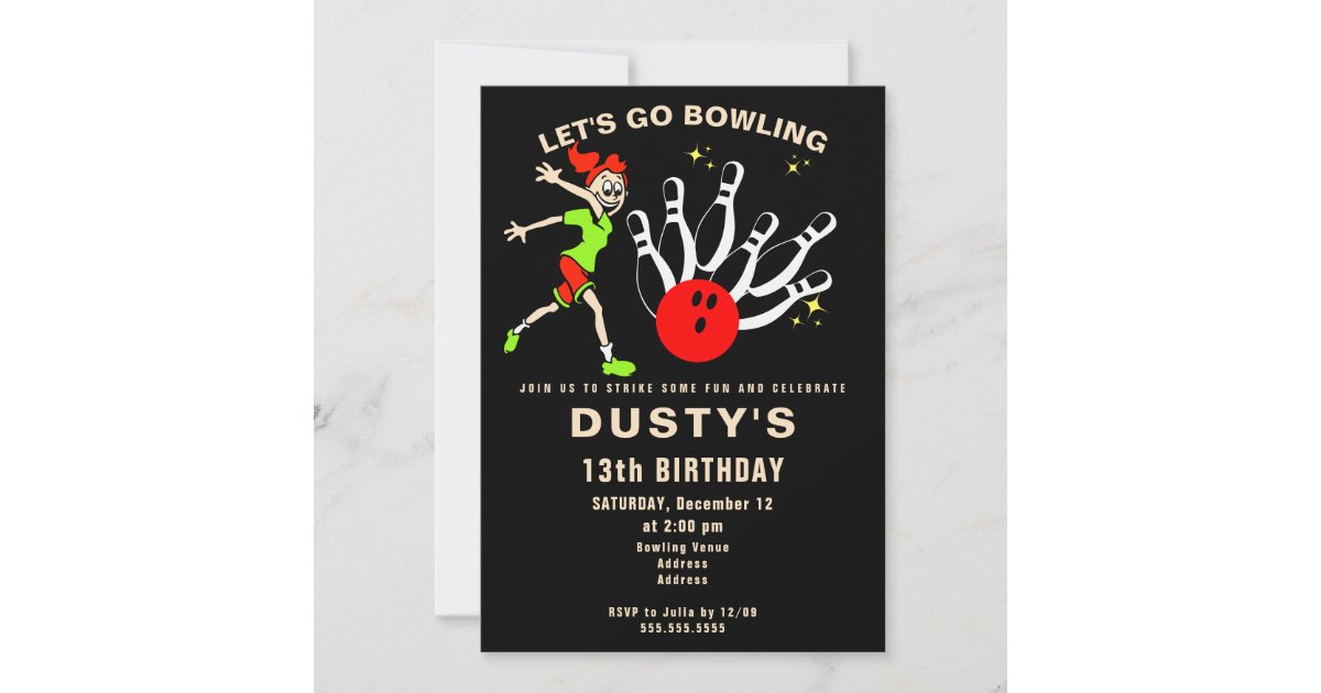 Funny Cartoon Bowling Teen Girl Birthday Party Invitation | Zazzle