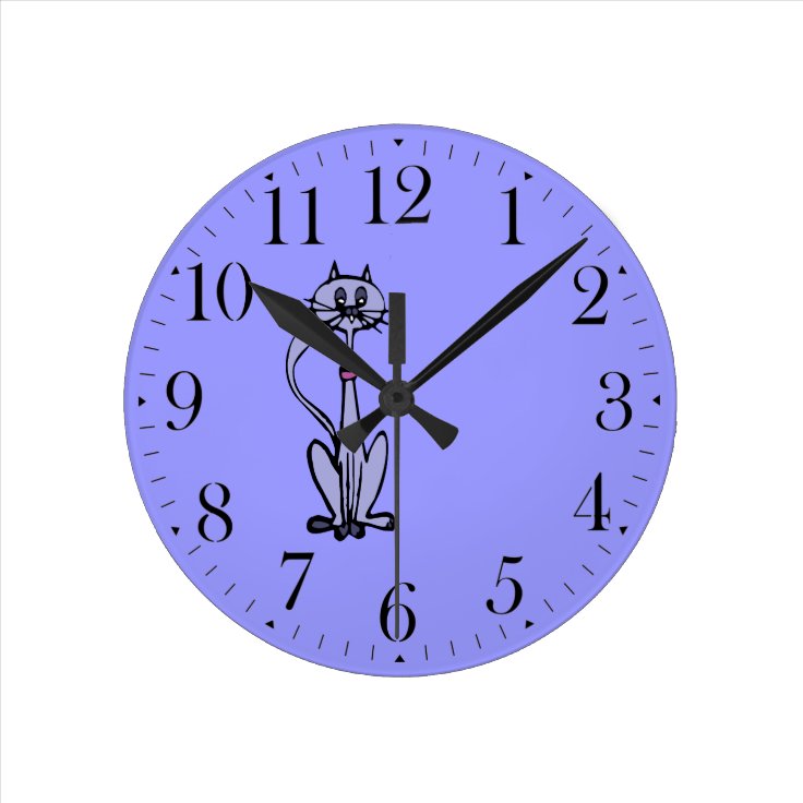 Funny Cartoon Cat Drawing Animal-lover Clock | Zazzle