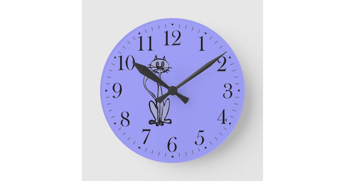 Funny Cartoon Cat Drawing Animal-lover Clock | Zazzle