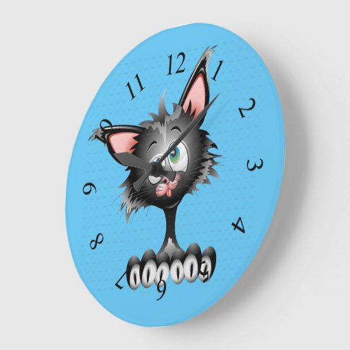 Funny Cartoon Cat Face Large Clock | Zazzle