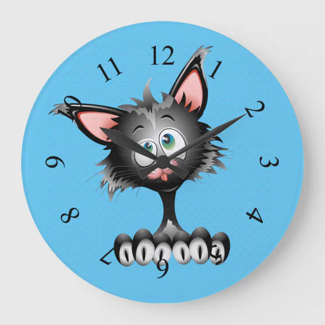 Funny Cartoon Cat Face Large Clock | Zazzle