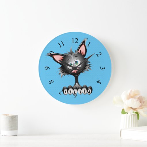 Funny Cartoon Cat Face Large Clock | Zazzle