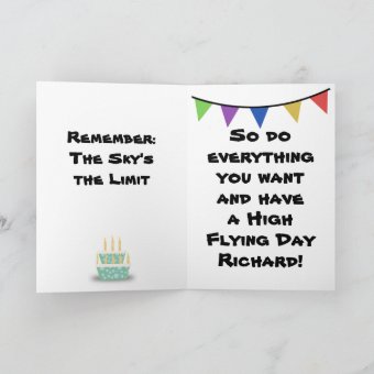 Funny cartoon cat flying in a blue sky Birthday Card | Zazzle
