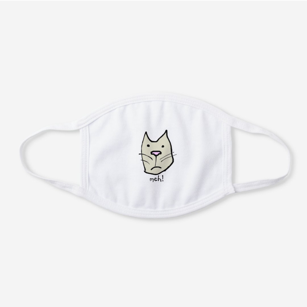 Funny Cartoon Cat Says Meh White Cotton Face Mask | Zazzle