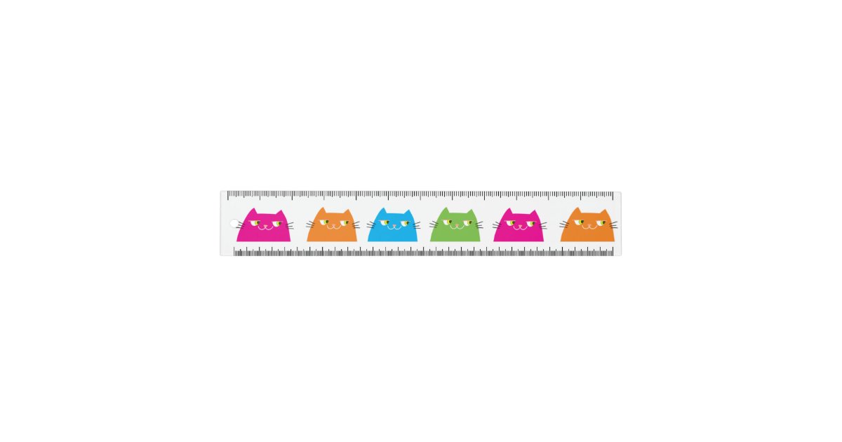 Funny Cartoon Colorful Cat Faces Modern Ruler | Zazzle