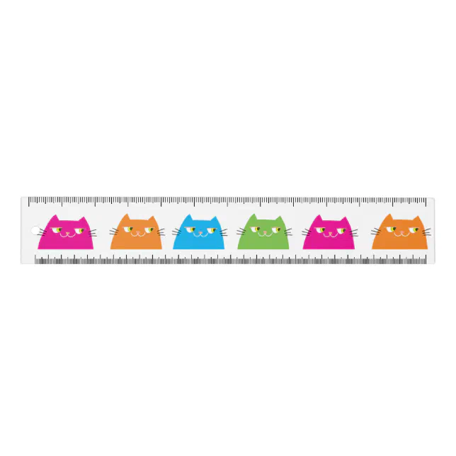 Funny Cartoon Colorful Cat Faces Modern Ruler | Zazzle