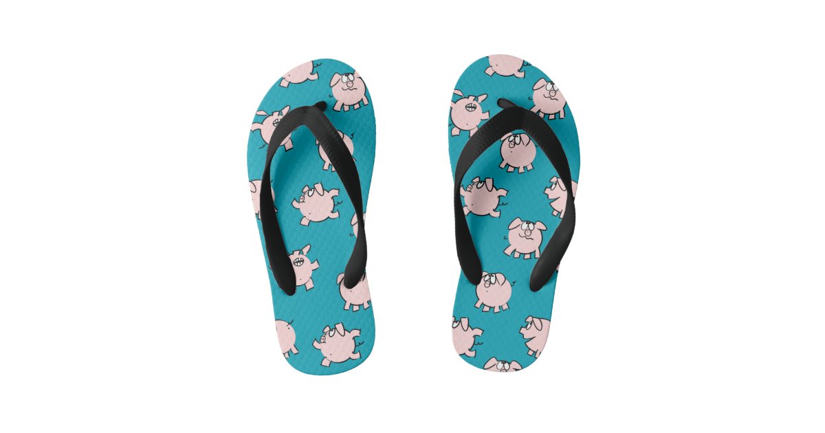 Funny Cartoon Comics Pig Choose Color FFlop Kid's Flip Flops | Zazzle