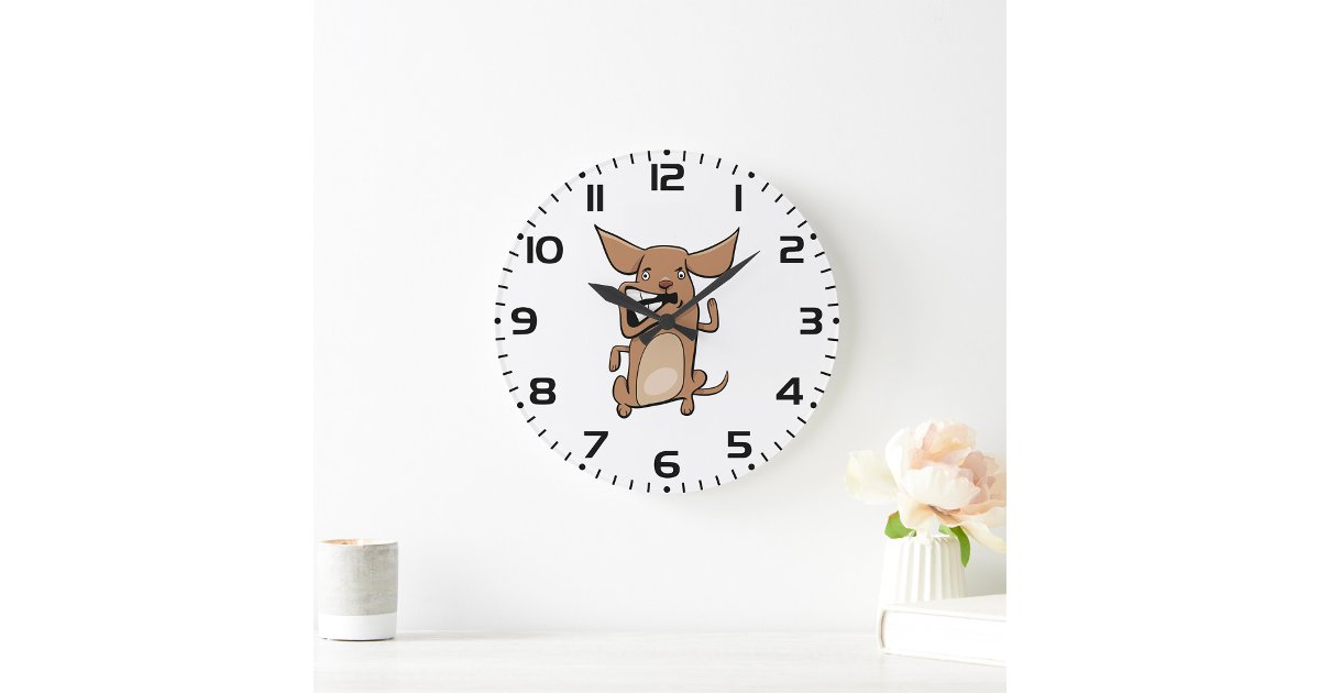 Funny Cartoon Crazy Dog Hilarious Cute Pet Large Clock | Zazzle