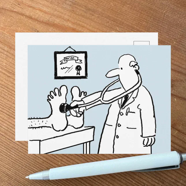Funny Cartoon Doctor Using Stethoscope on Patient Postcard | Zazzle