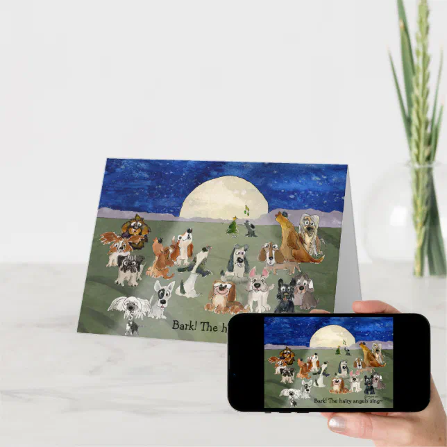 Funny Cartoon Dogs Moon Holiday Card | Zazzle