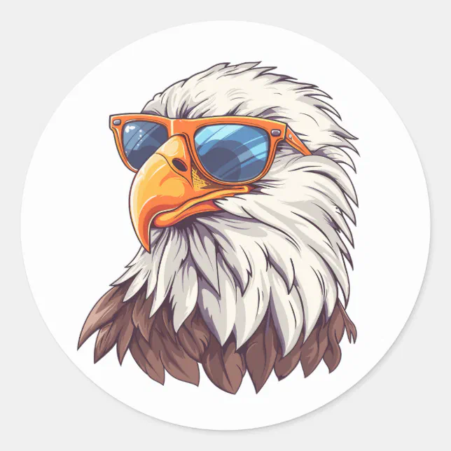 Funny cartoon eagle with sunglasses classic round sticker | Zazzle
