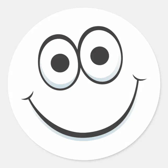 Funny cartoon face with big happy smile stickers | Zazzle