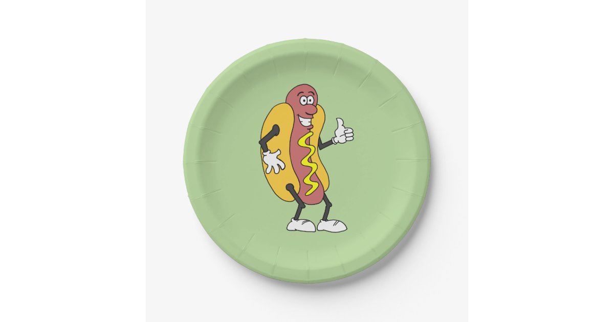 Funny Cartoon Hot Dog Plates | Zazzle