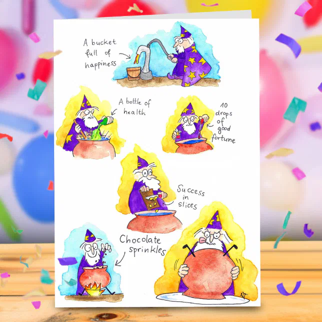 Funny Cartoon Humor Wizard Birthday Card | Zazzle