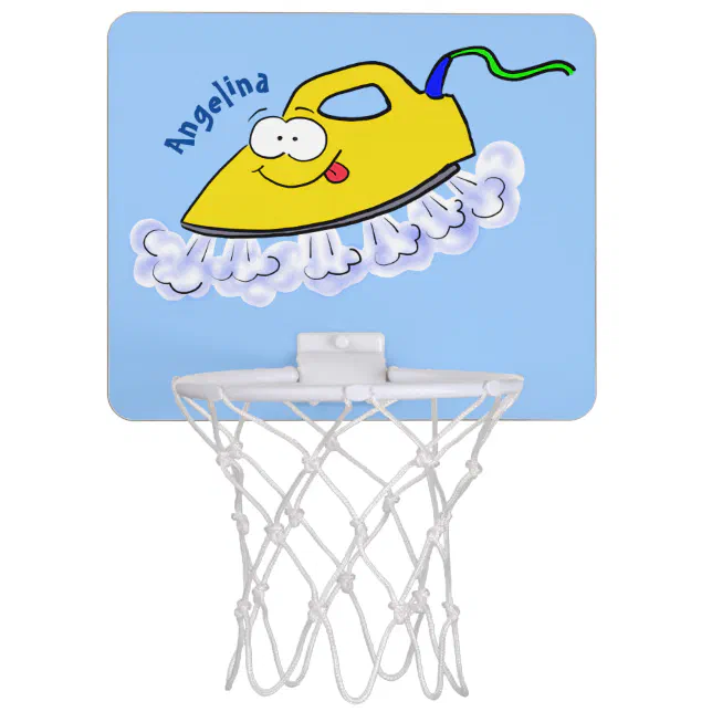 Funny cartoon iron laundry illustration mini basketball hoop | Zazzle