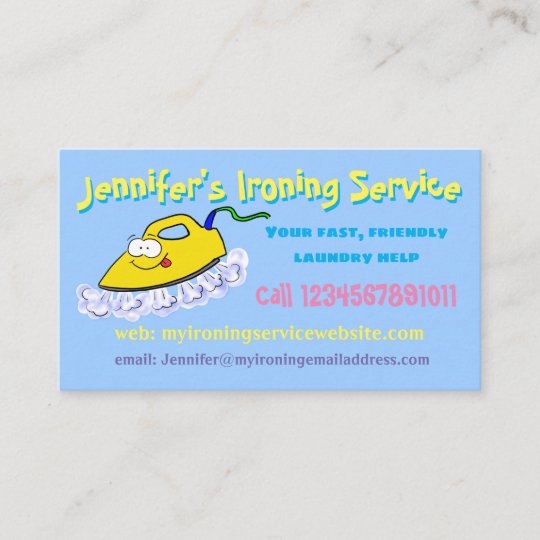 Funny cartoon ironing laundry service business card | Zazzle.com