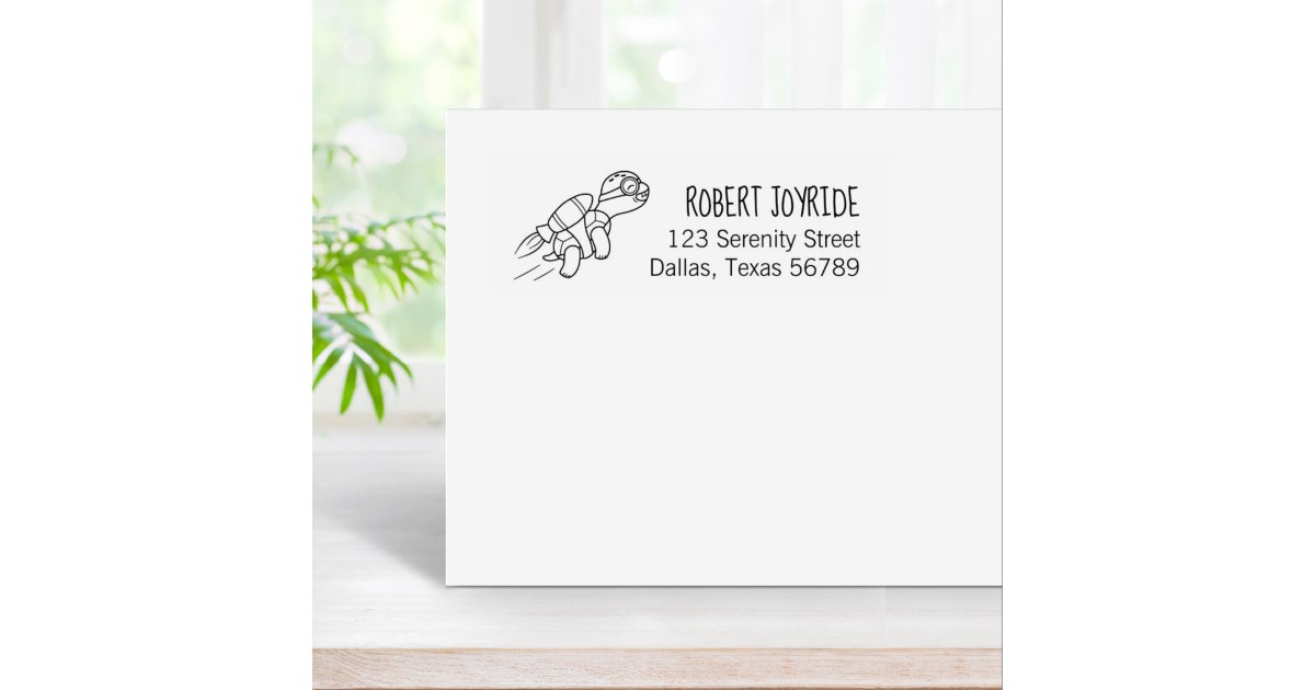 Funny Cartoon Jetpack Turtle Address Rubber Stamp | Zazzle