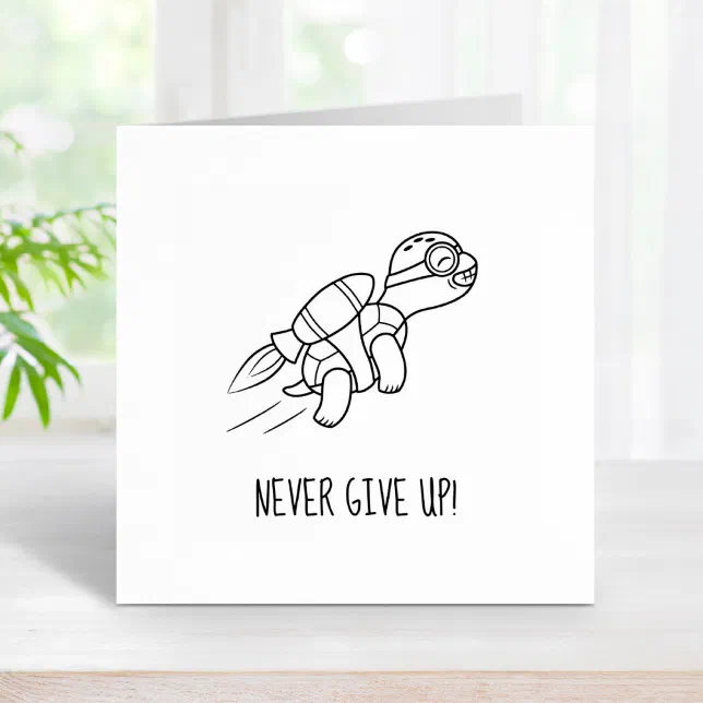 Funny Cartoon Jetpack Turtle Motivational Rubber Stamp | Zazzle