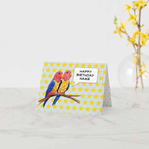 Funny Cartoon Parrots Birthday Card | Zazzle