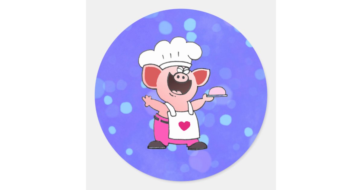 Funny Cartoon Pig Chef Shirt | Funny Piggy Chef T Classic Round Sticker ...