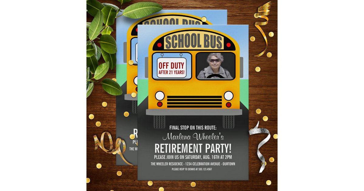 Funny Cartoon School Bus Driver Retirement Party Invitation | Zazzle