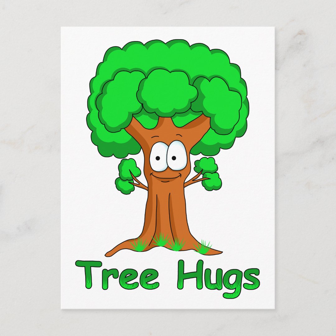 Funny Cartoon Tree Hugs Postcard | Zazzle