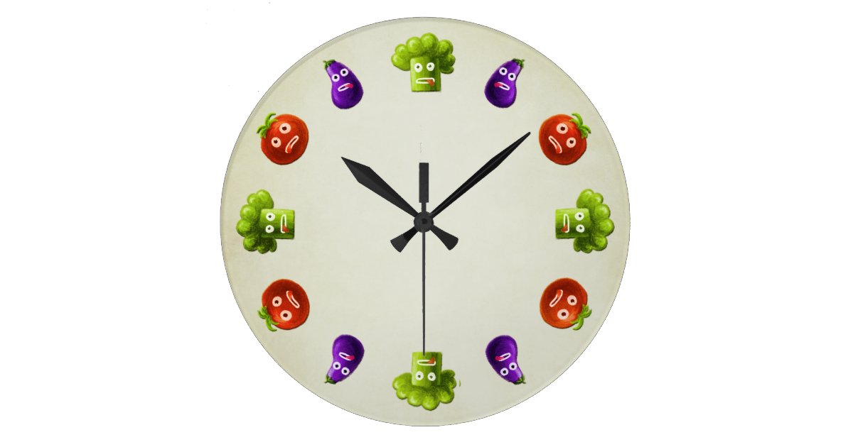 Funny Cartoon Vegetables Kitchen Large Clock | Zazzle.com