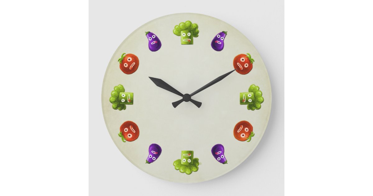 Funny Cartoon Vegetables Kitchen Large Clock | Zazzle