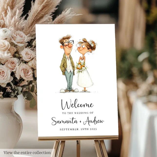 Funny Cartoon Wedding Poster Bride Groom Aisle Sig | Zazzle