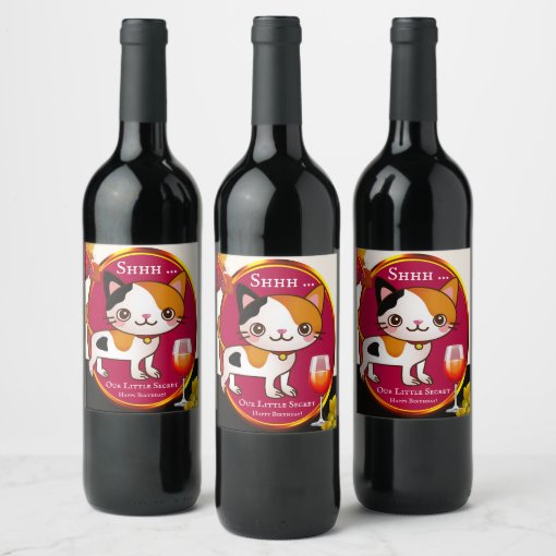 Funny Cat Birthday Wine Label | Zazzle