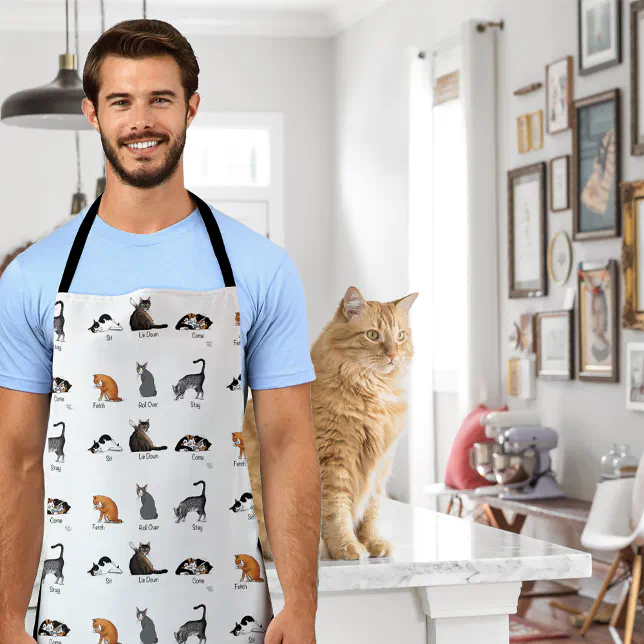 Funny Cat Commands Illustrated Training Chart Apron | Zazzle