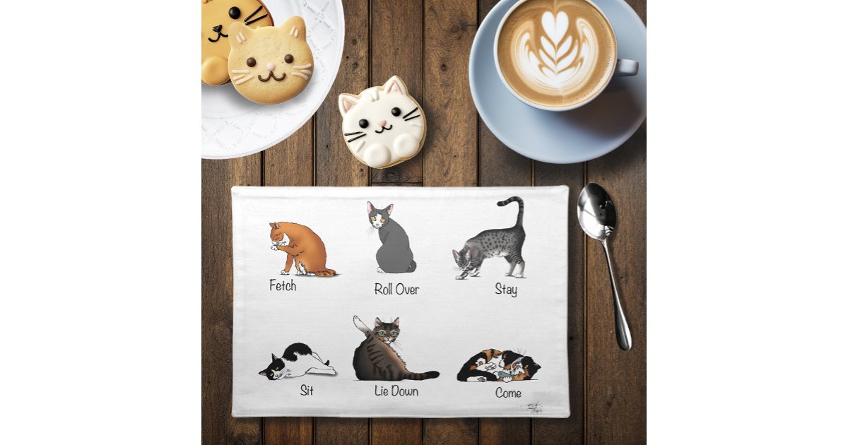 Funny Cat Commands Illustrated Training Chart Cloth Placemat | Zazzle