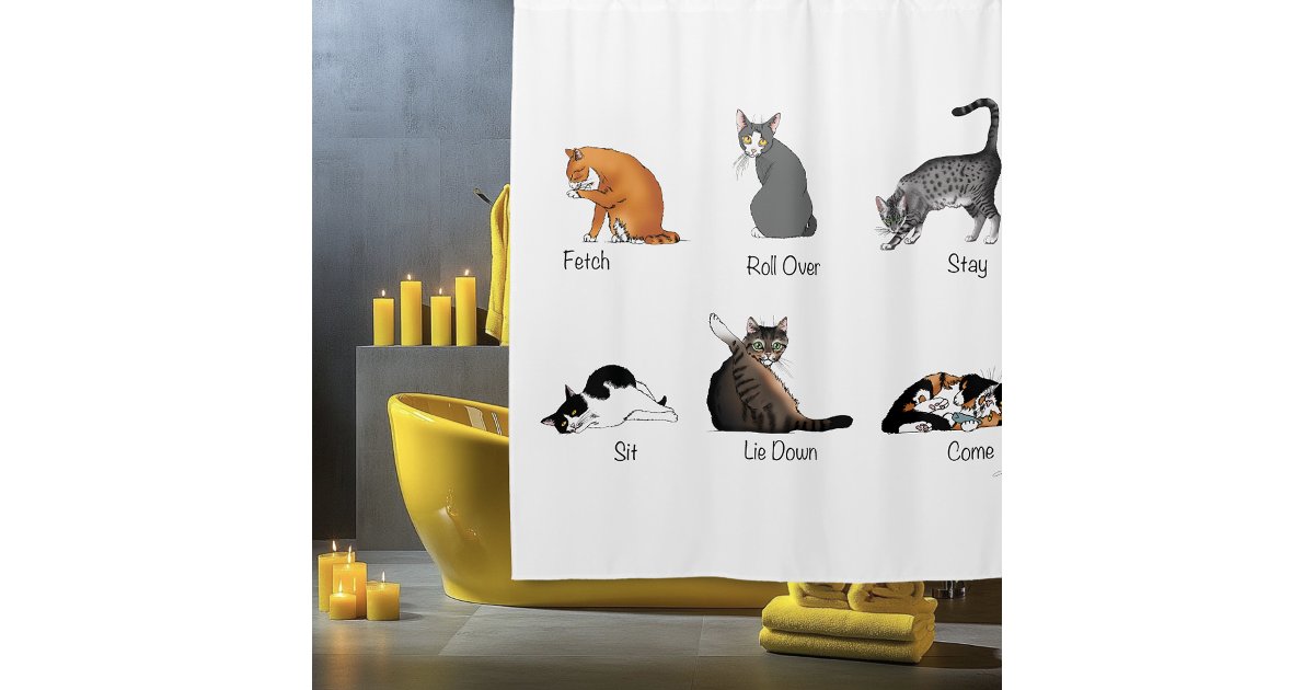 Funny Cat Commands Illustrated Training Chart Shower Curtain | Zazzle